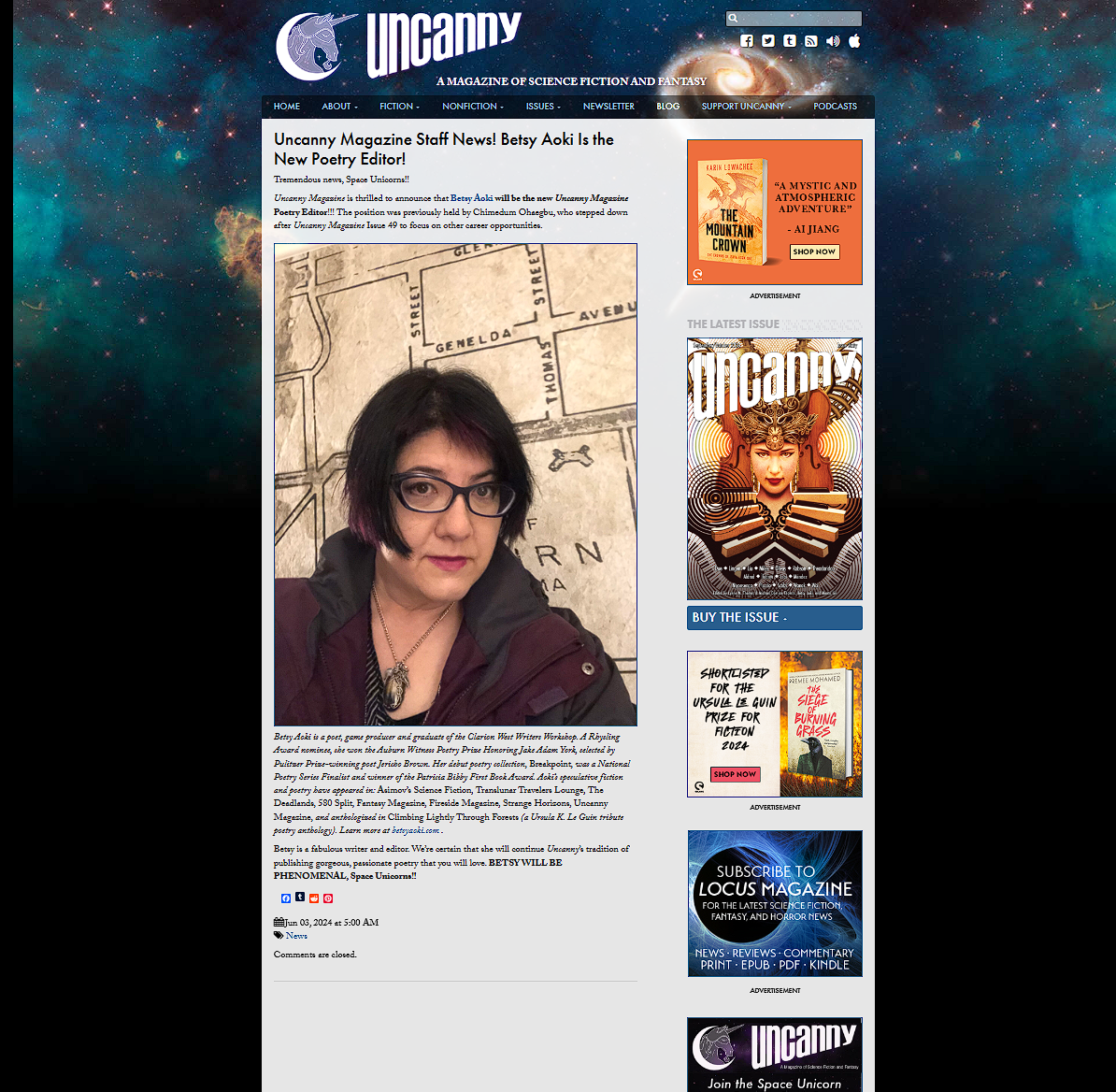 Uncanny Magazine Poetry Editorship! | Betsy Aoki